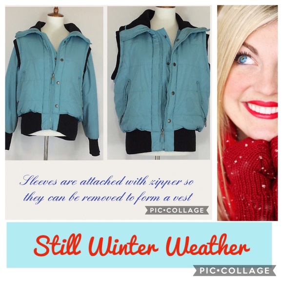 Jackets & Coats | Powder Blue Wblack Knit Trim Puffer Jacket Size L ...